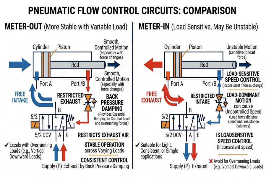 Pneumatic Speed Controller Guide: Meter-In vs Meter-Out